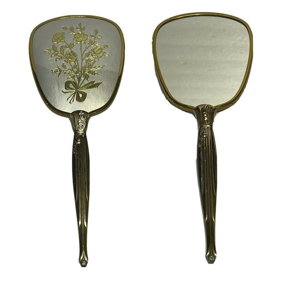 Makeup | Vintage Hand Held Vanity Mirror Gold Floral Embossed Back 135 ...